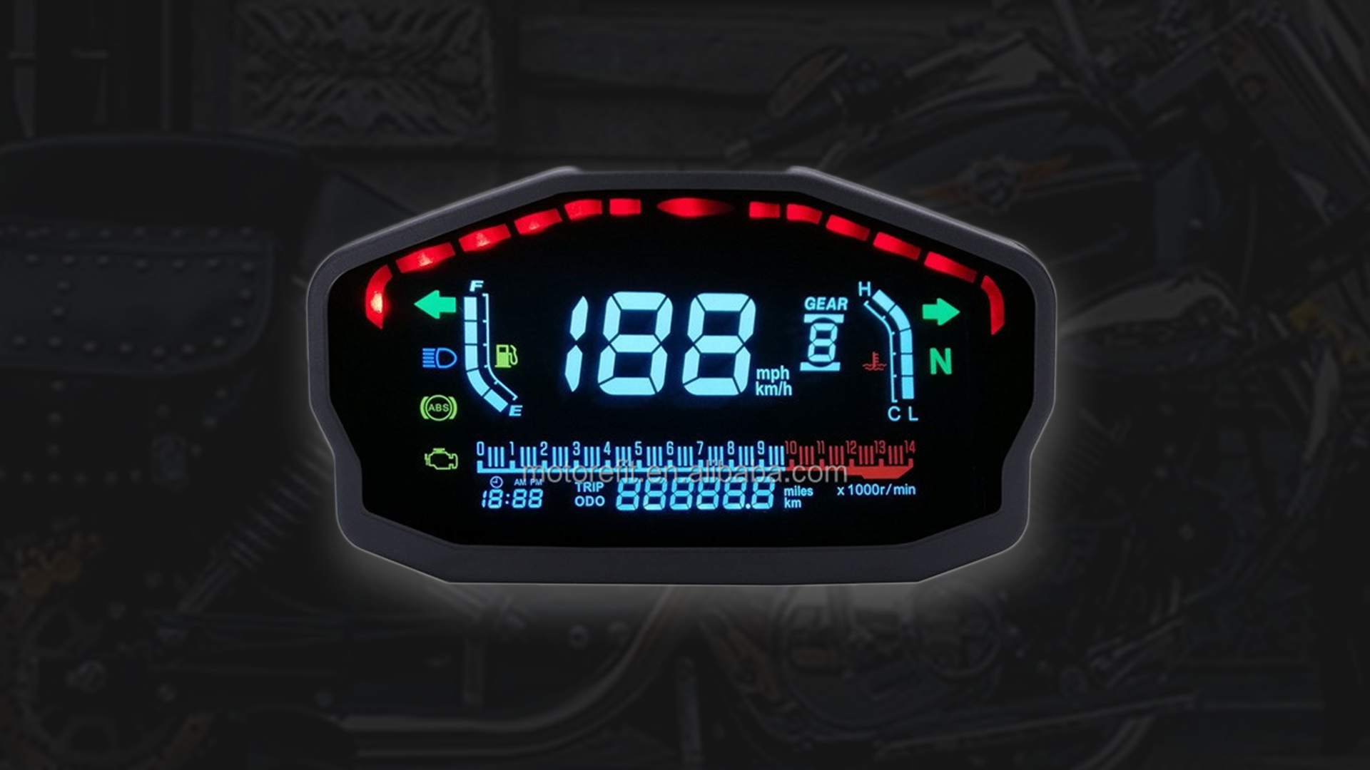 Motorcycle Universal LED LCD Speedometer Digital Backlight Waterproof ...