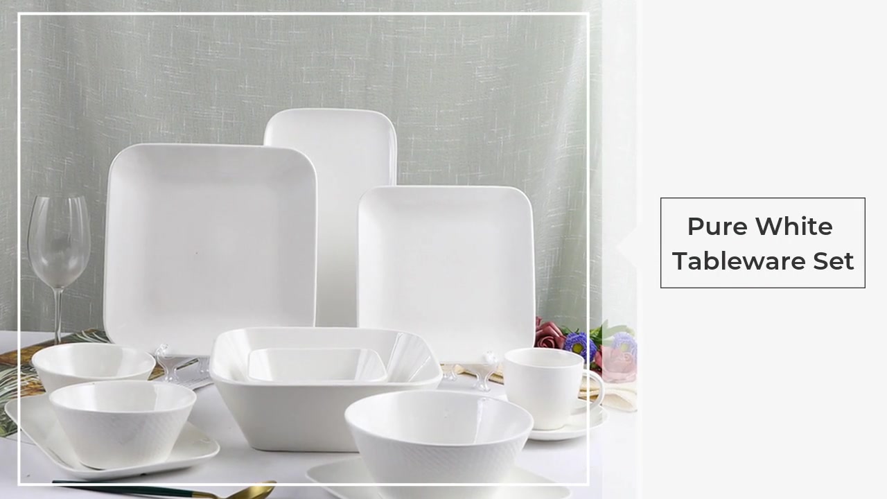 Pure White Tableware Set Light Luxury Relief White Ceramic Household ...